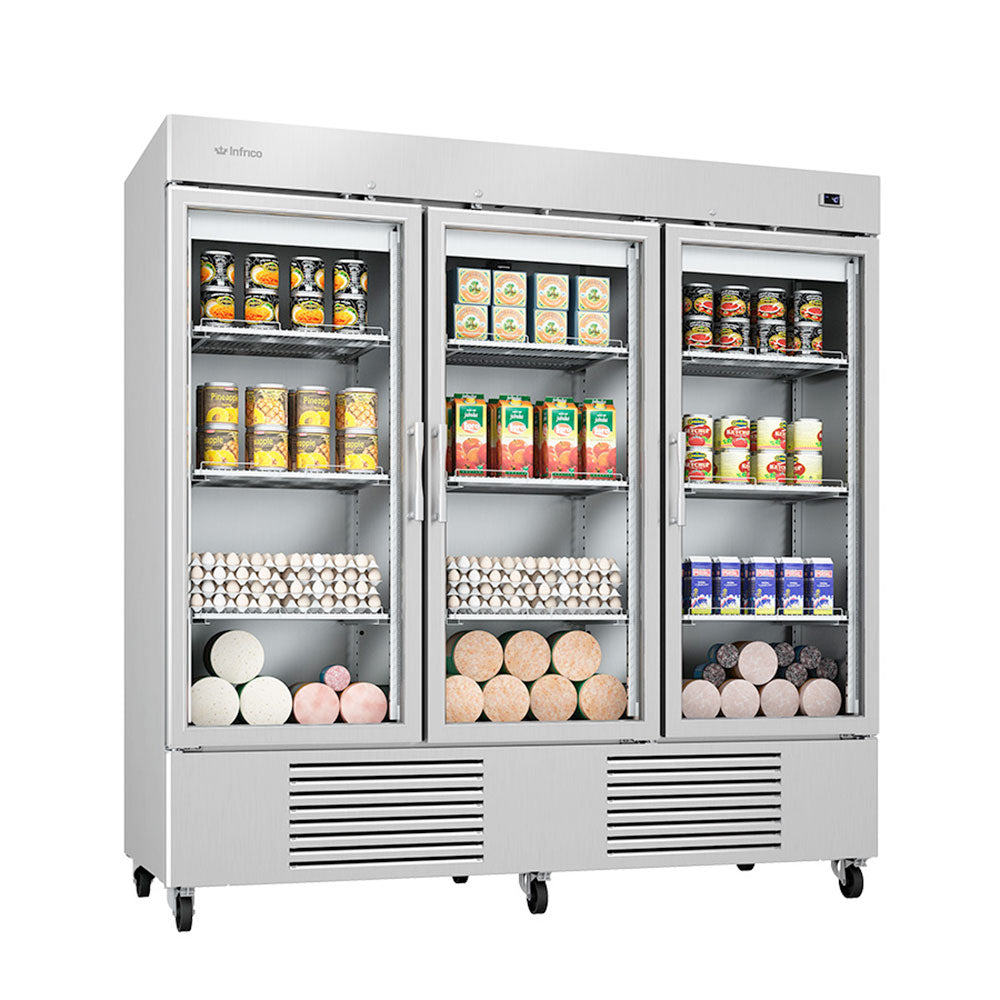 Infrico IRR‐AN67CR Three Section Glass Door Reach In Refrigerator ...